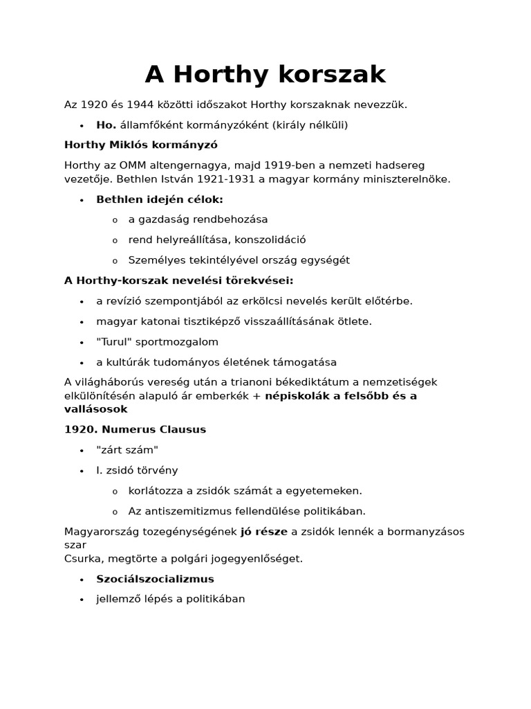 A Horthy Korszak | PDF