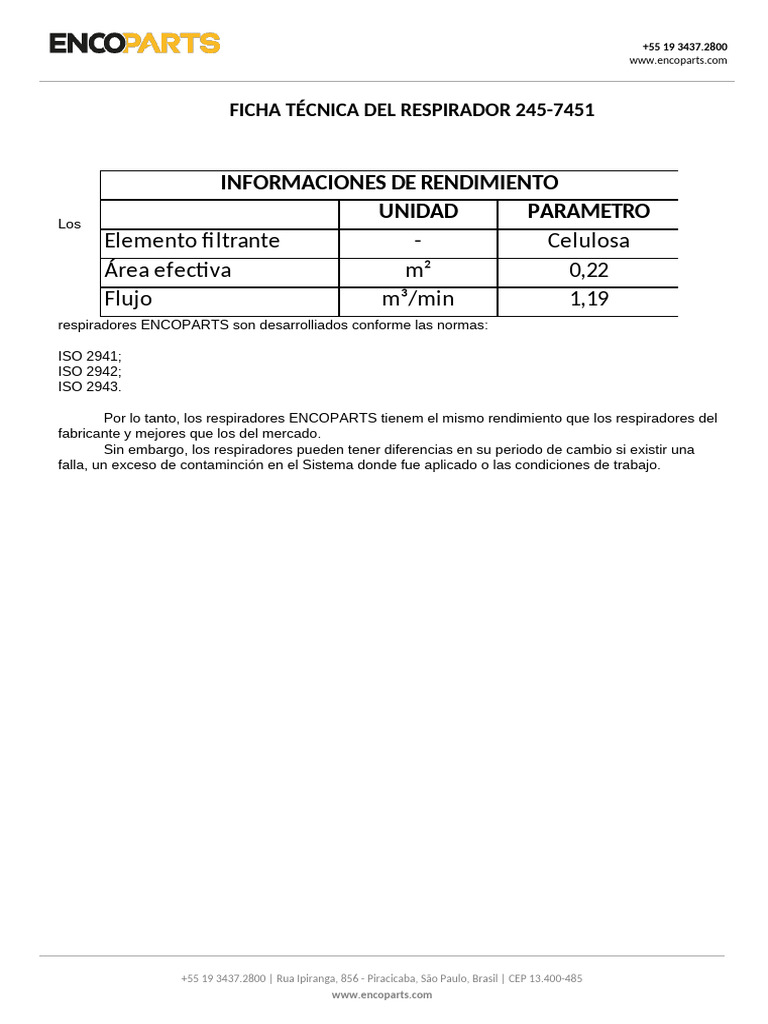 Celulosa M 0,22 M /min 1,19 Elemento Filtrante Área Efectiva Flujo | PDF