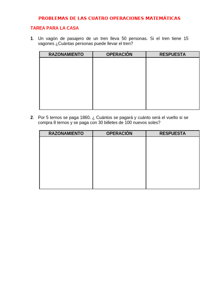 Problemas de Las Cuatro Operaciones Matemáticas | PDF