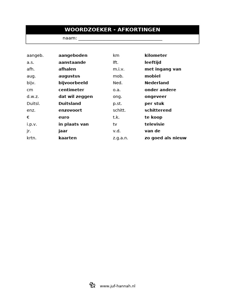 Taal Afkortingen Antw | PDF