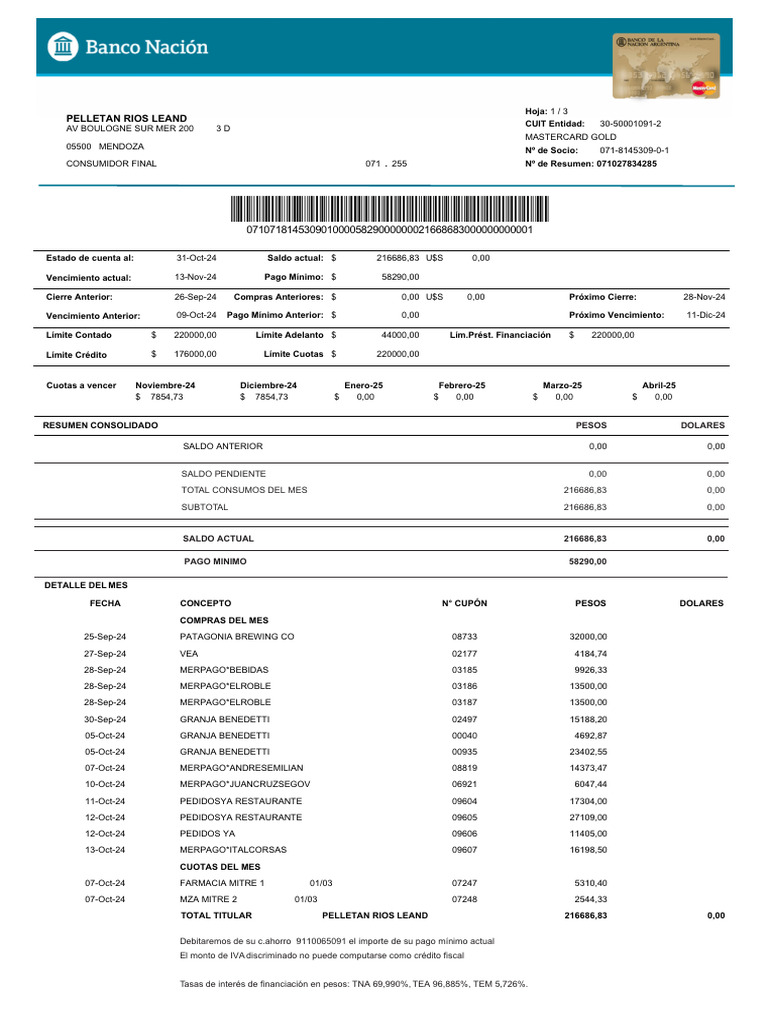 Resumen 20241031 | PDF | Tarjeta de crédito | Tarjeta de débito