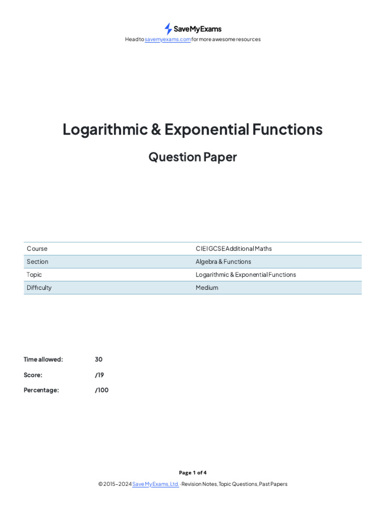 IGCSE Logarithmic & Exponential Functions | PDF | Algebra | Functions And Mappings