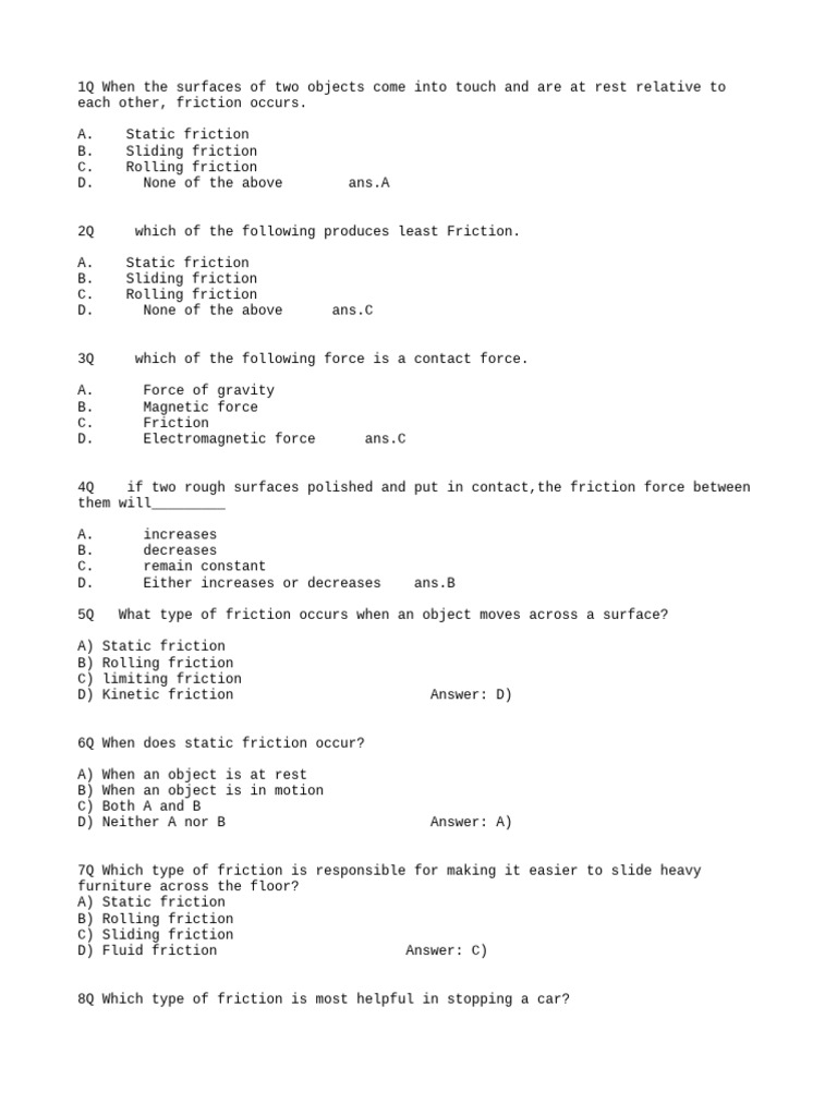 8th class question | PDF | Friction | Force