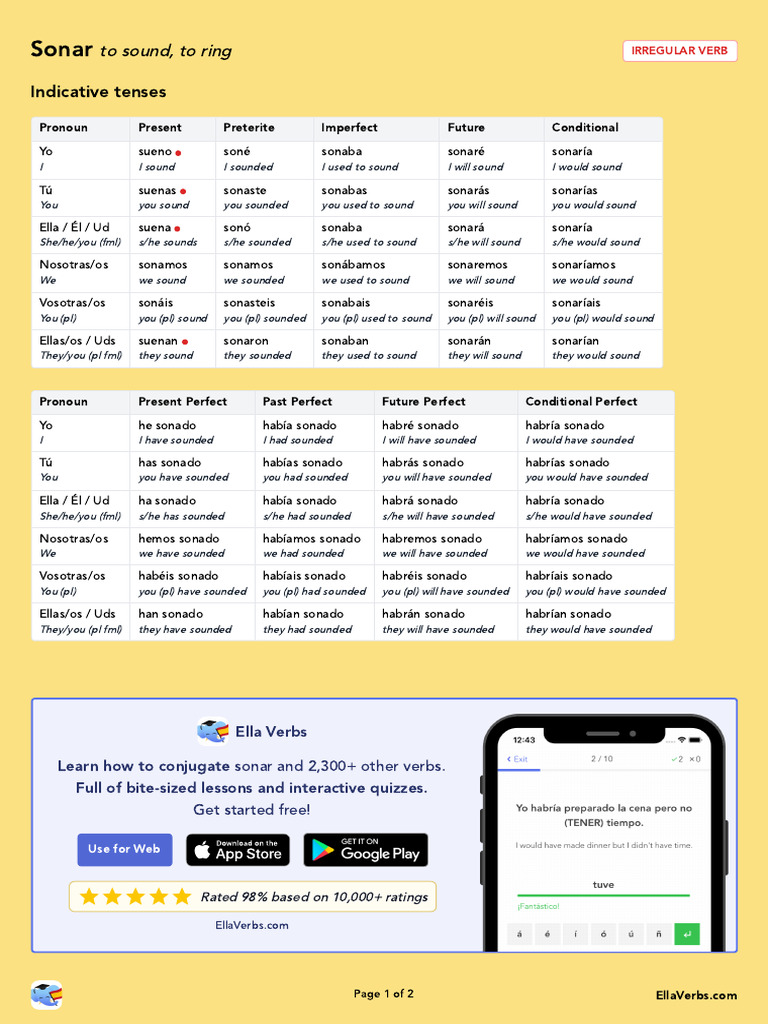 sonar-conjugation-spanish | PDF | Languages | Foreign Language Studies