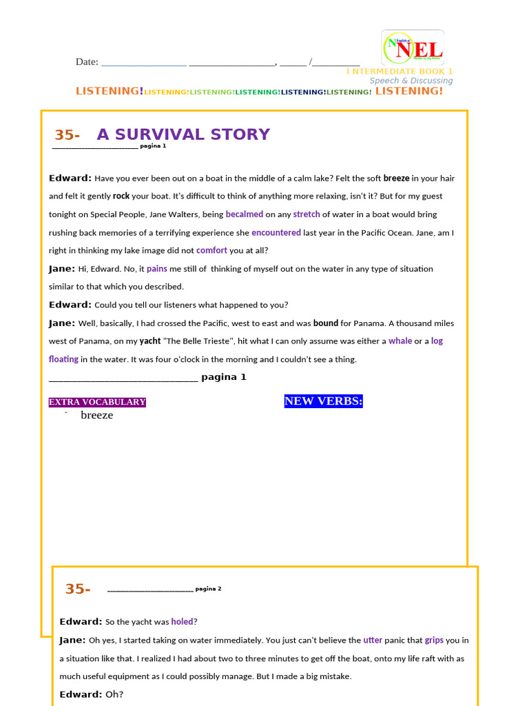 Lesson 35 - A Survival Story | PDF