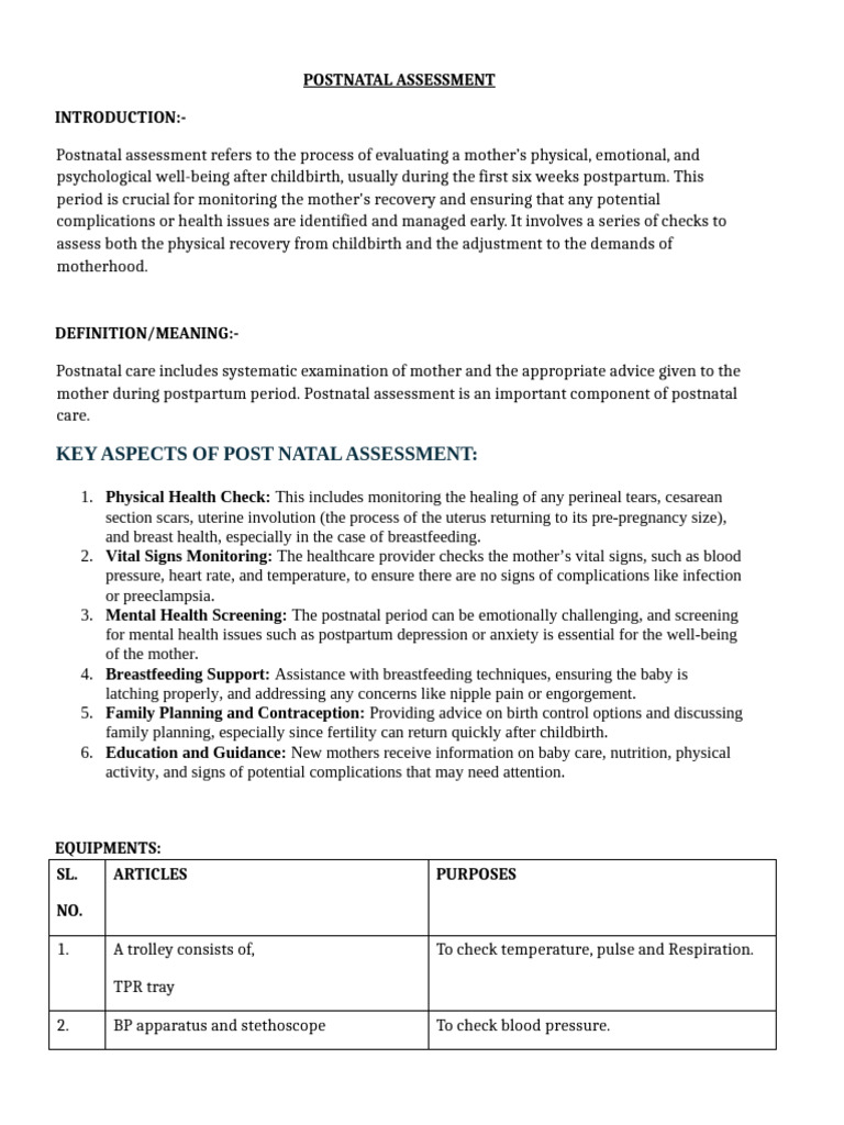 Postnatal-Assessment Prachi | PDF | Postpartum Period | Childbirth