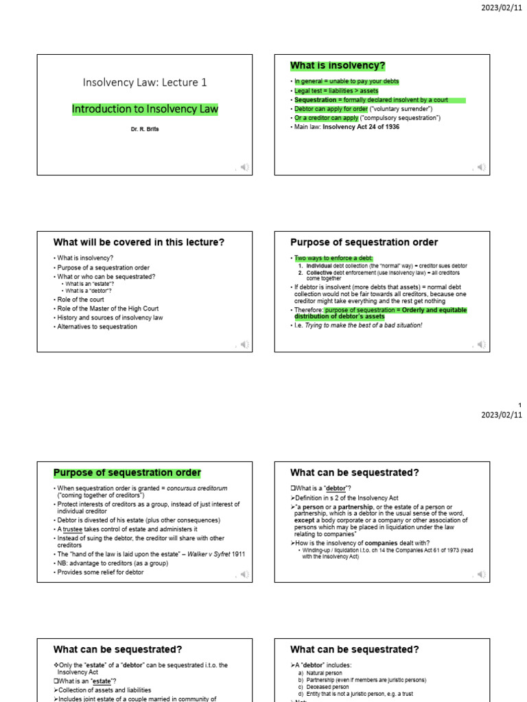 MRC221 - 2023 - Lecture 01 - Slides in PDF | PDF | Bankruptcy | Liability (Financial Accounting)