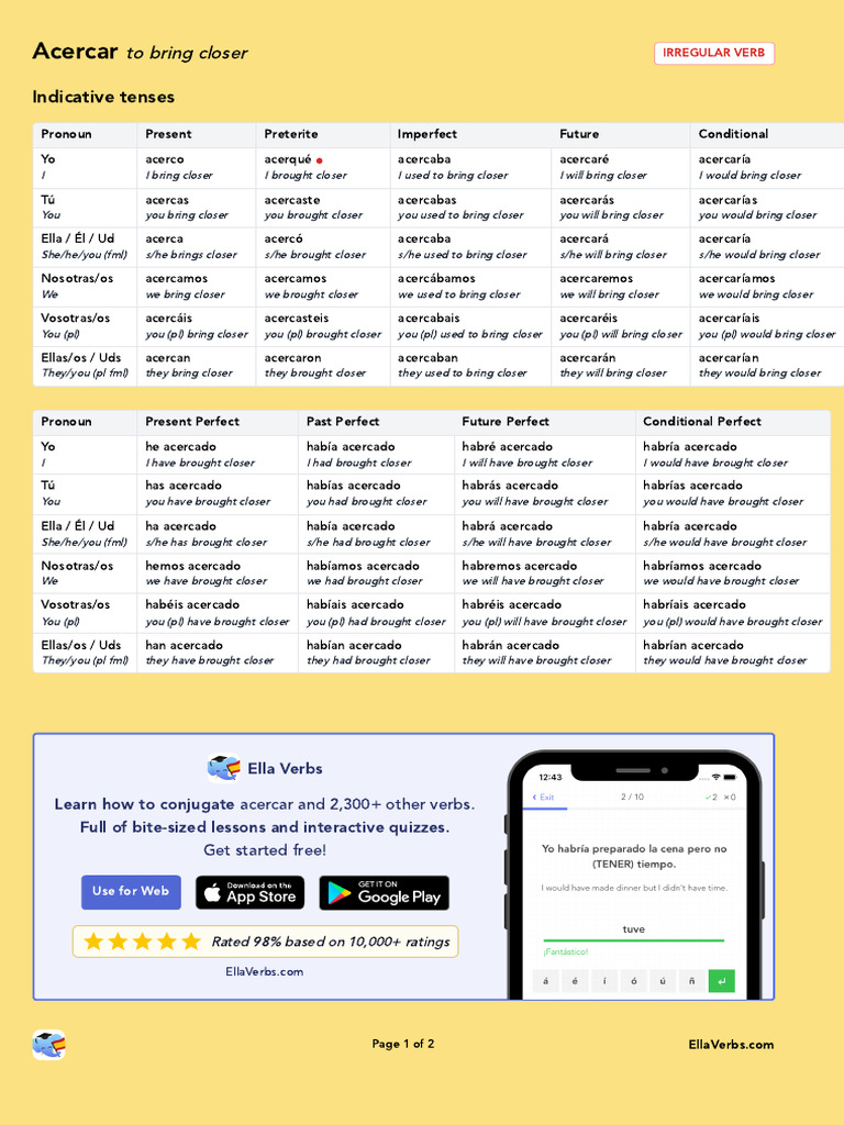 Acercar Conjugation Spanish | PDF | Linguistics | Grammar