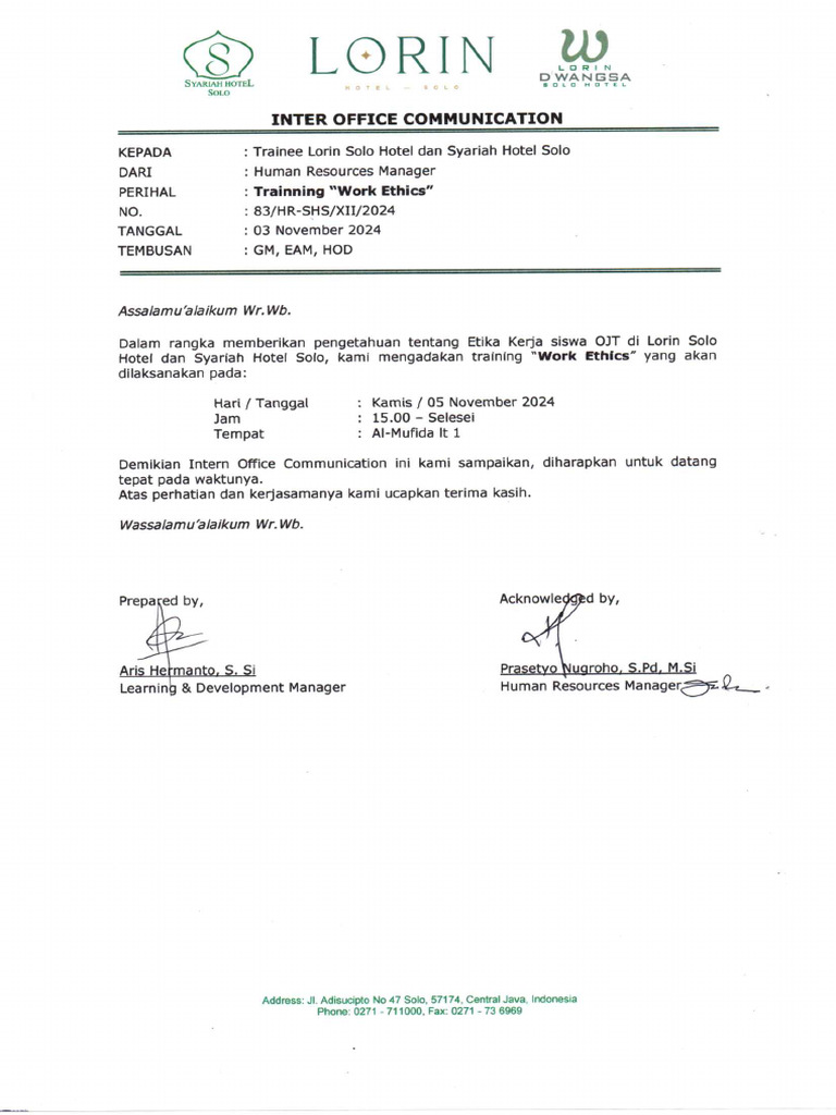 MEMO WORK ETHICS | PDF