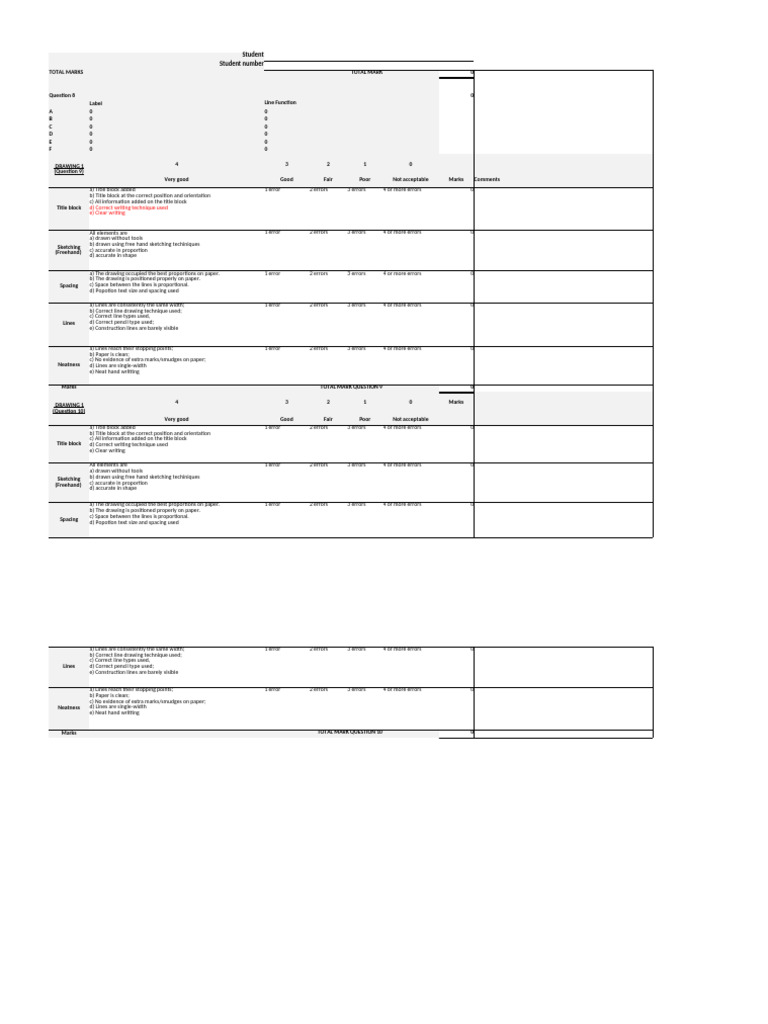 INGM111 - Free Hand Drawing Rubric Update | PDF | Drawing