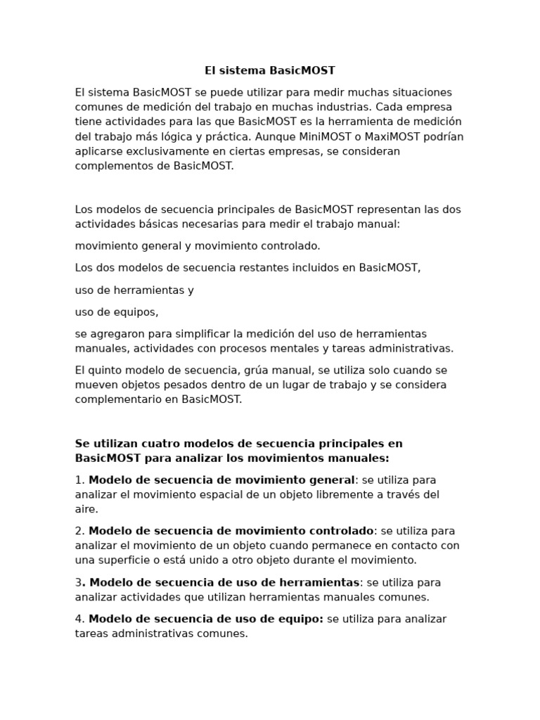 Análisis de Trabajo con BasicMOST | PDF | Medición