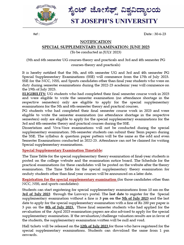 Special Supplementary Exam Notice 2023 | PDF | Thesis | Educational Stages