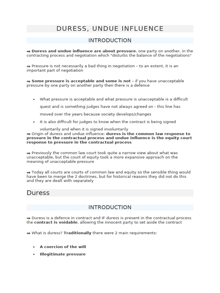 DURESS | PDF | Private Law | Legal Concepts