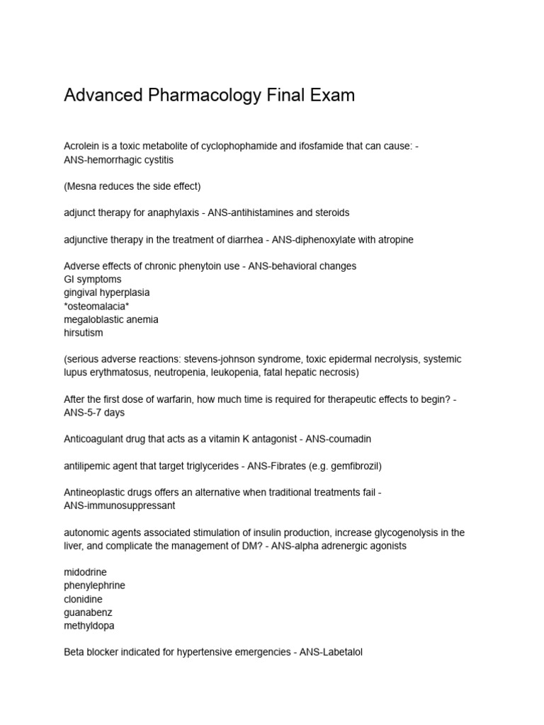 Advanced Pharmacology Exam Review Guide | PDF | Enzyme Inhibitor ...
