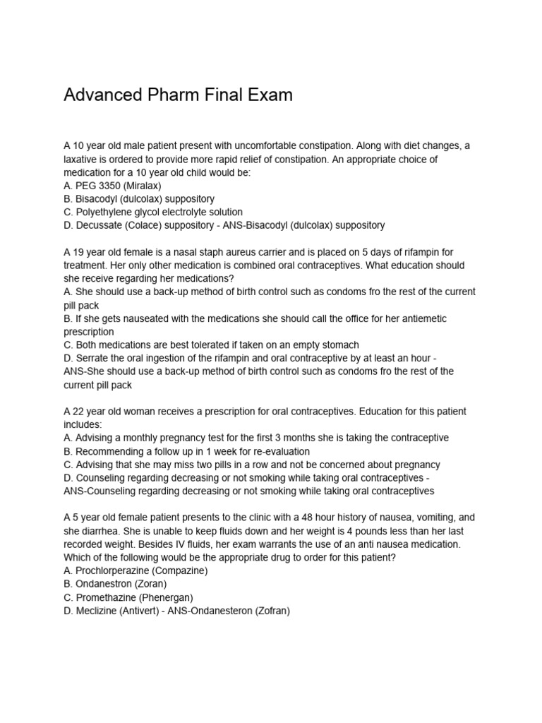 Advanced Pharm Final Exam | PDF | Hypoglycemia | Diabetes