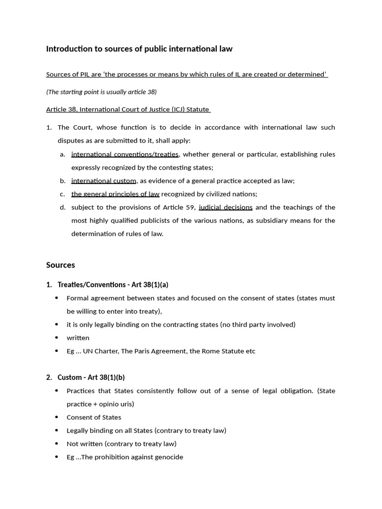 Introduction To Sources of Public International Law | PDF | Treaty ...