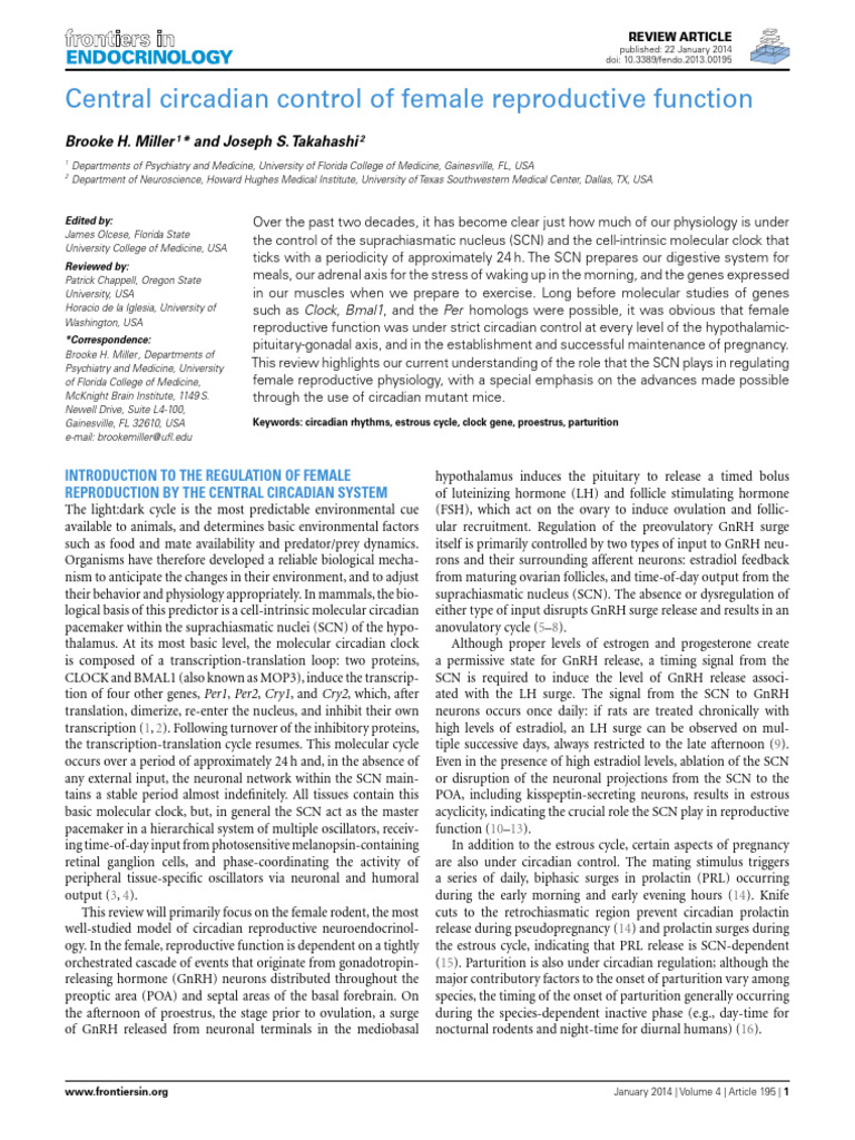 Central Circadian Control of Female Reproductive Function MILLER ...