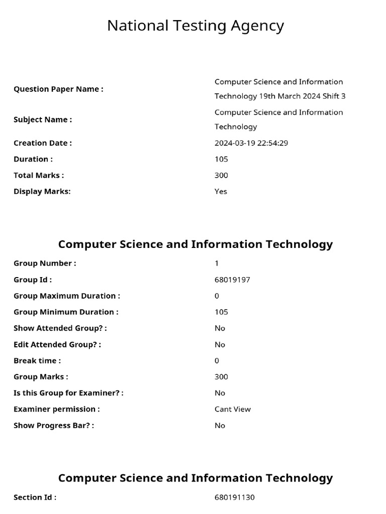 NDLI - Computer Science and Information Technology Question Paper For CUET-PG 2024 | PDF