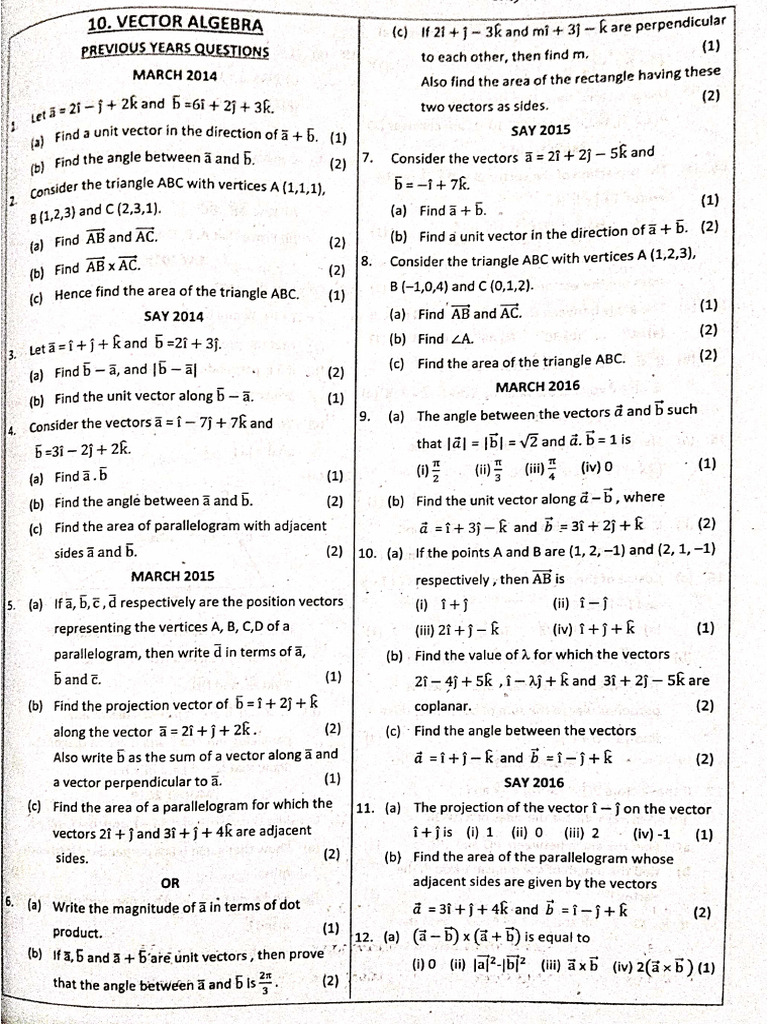 Chapter 10 - Vector Algebra | PDF