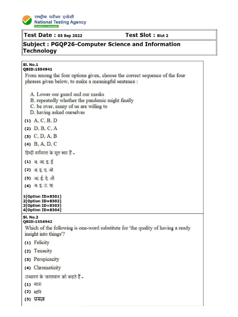 NDLI - Computer Science and Information Technology Question Paper For CUET-PG 2022 | PDF