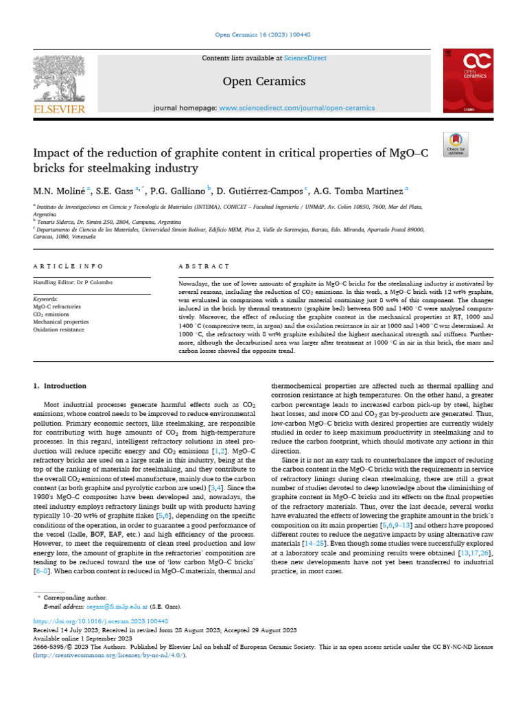 MgO-C Bricks: Reducing Graphite Impact | PDF | Graphite | Refractory