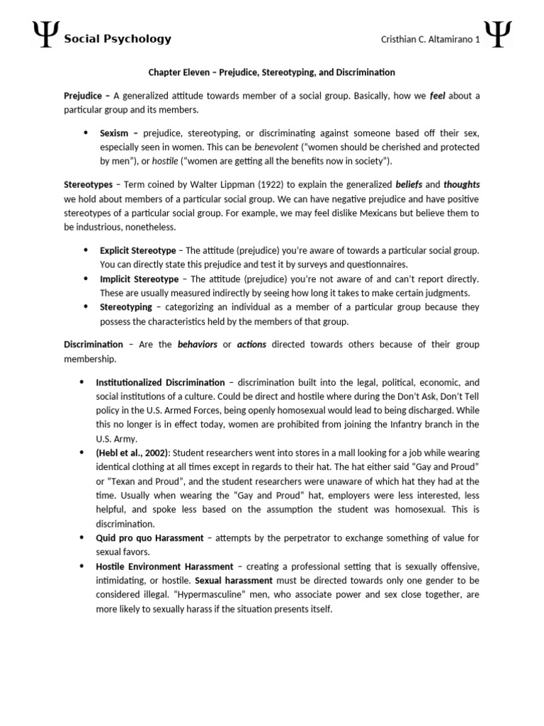 Chapter Eleven - Prejudice, Stereotyping, and Discrimination | PDF ...