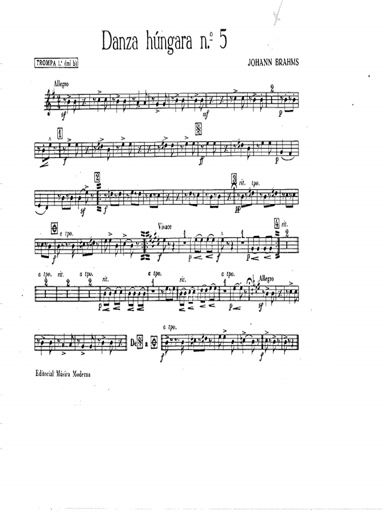 Danza Hungara n 5 - Trompa 1 Mib | PDF