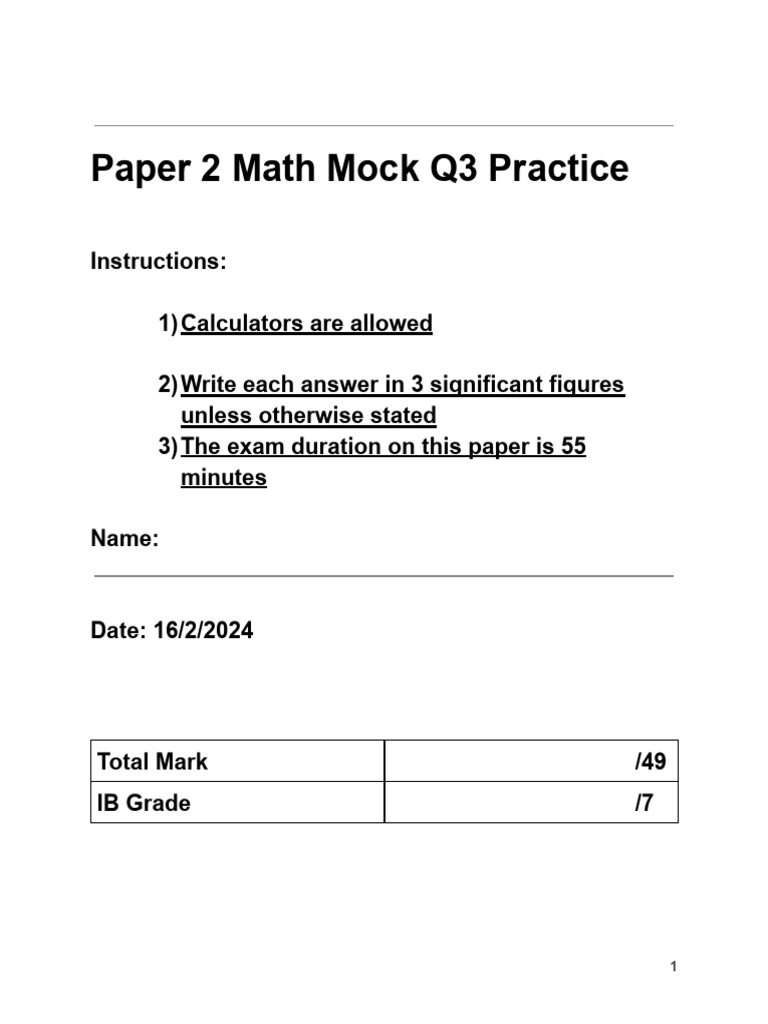 Paper 2 Mock Math Exam - 2 | PDF