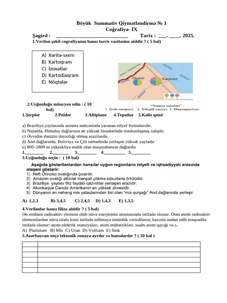 BSQ № 1-Coğrafiya 9 | PDF