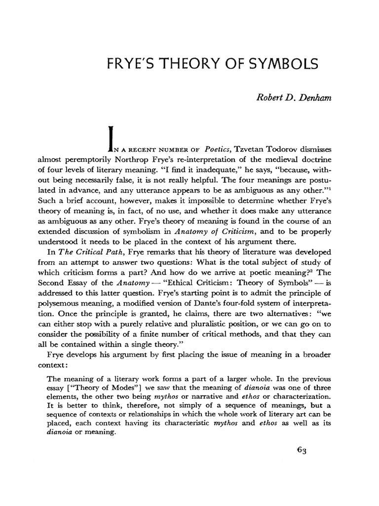FRYE'S THEORY OF SYMBOLS | PDF | Semantics | Poetry