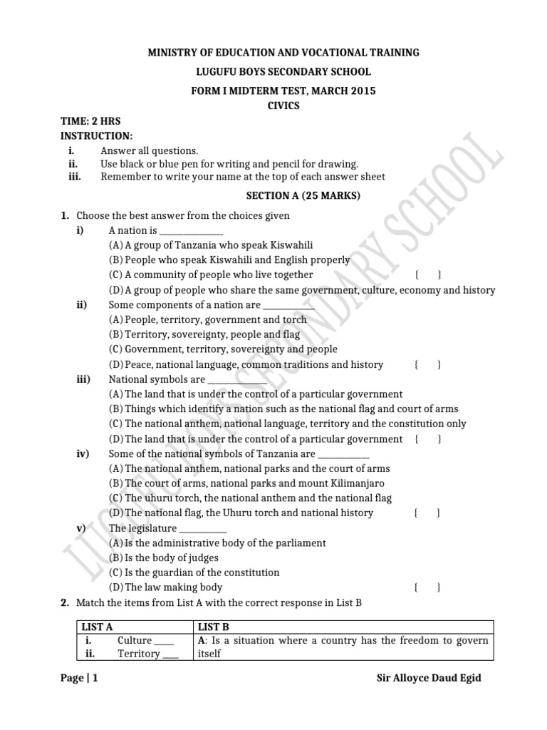 .Civics Form I - 1708692119000 | PDF