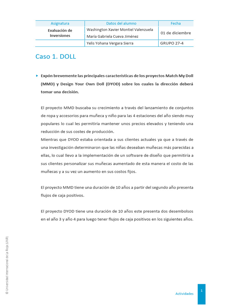 Evaluación Financiera de Proyectos MMD y DYOD | PDF | Tasa interna de ...