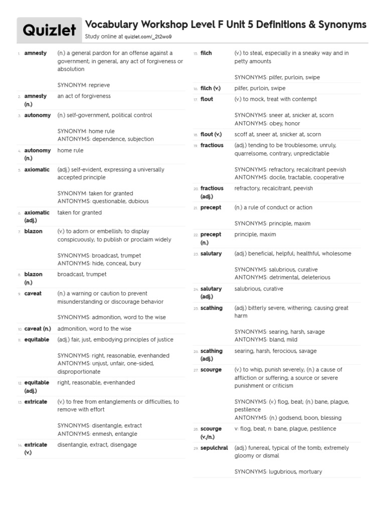 Sadlier Vocabulary Units 5 and 6 | PDF