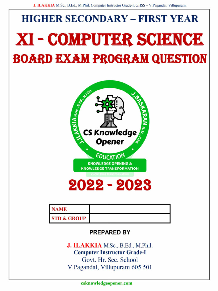 XI CS - Important Prg. Ques | PDF