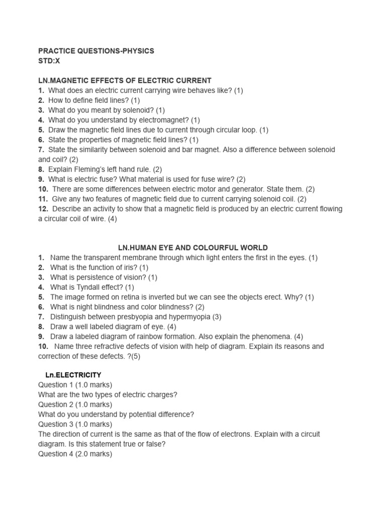 Practice Questions Physics | PDF | Series And Parallel Circuits | Resistor