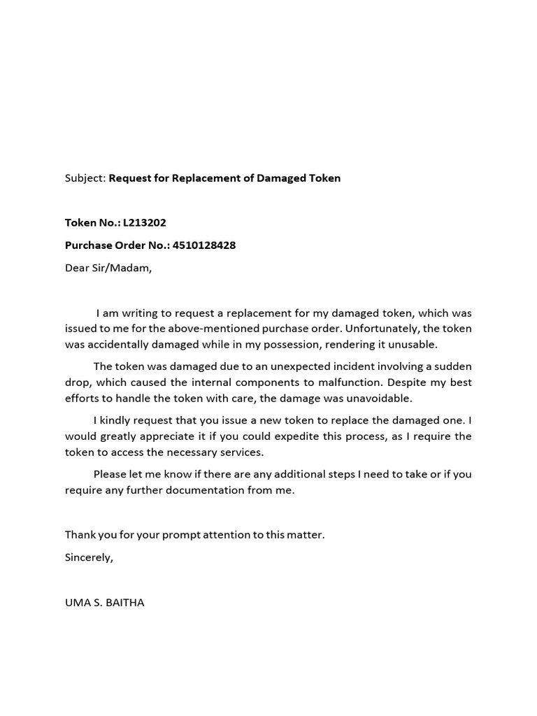 Request Replacement for Damaged Token | PDF