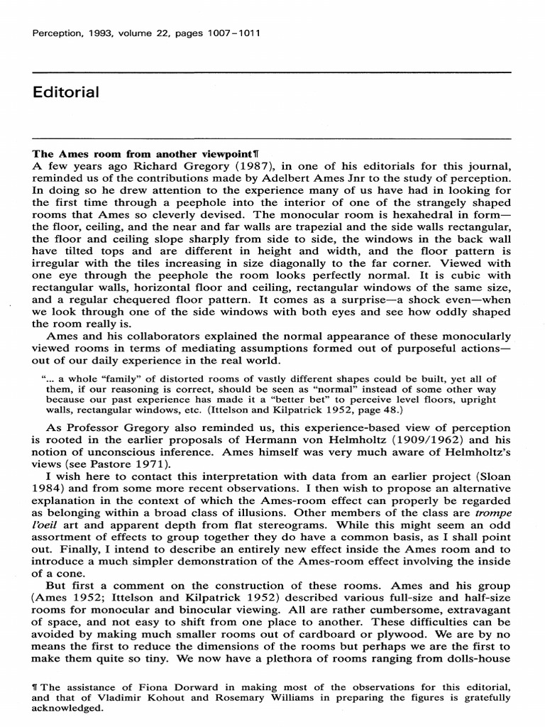 Understanding the Ames Room Illusion | PDF | Perception | Stereoscopy