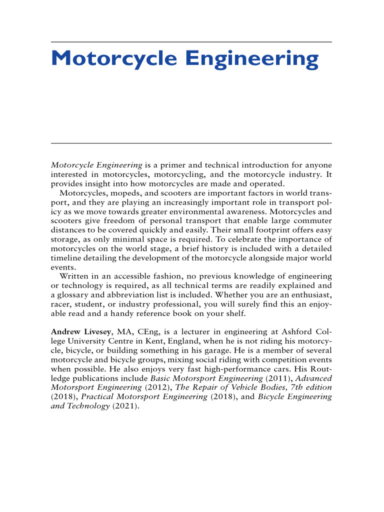 Motorcycle Engineering Overview | PDF | Internal Combustion Engine | Piston