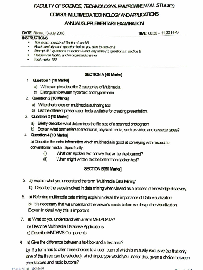 Multimedia Technology Exam Guide | PDF | Data Management | Data