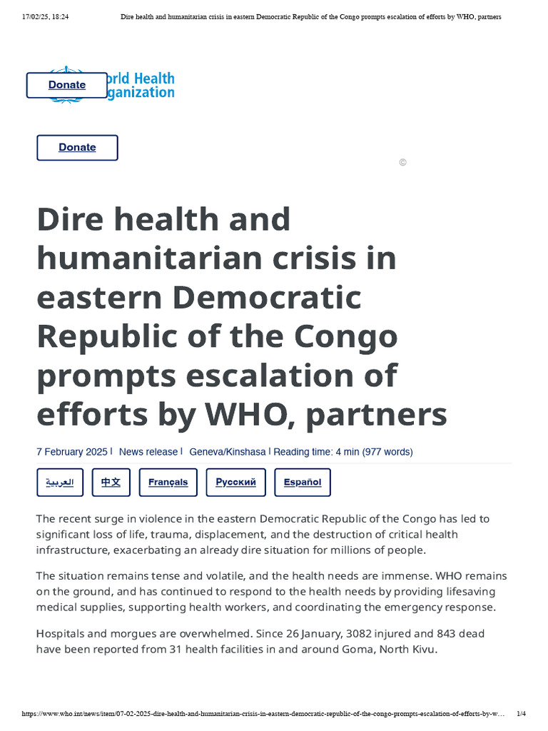 Dire Health and Humanitarian Crisis in Eastern Democratic Republic of ...