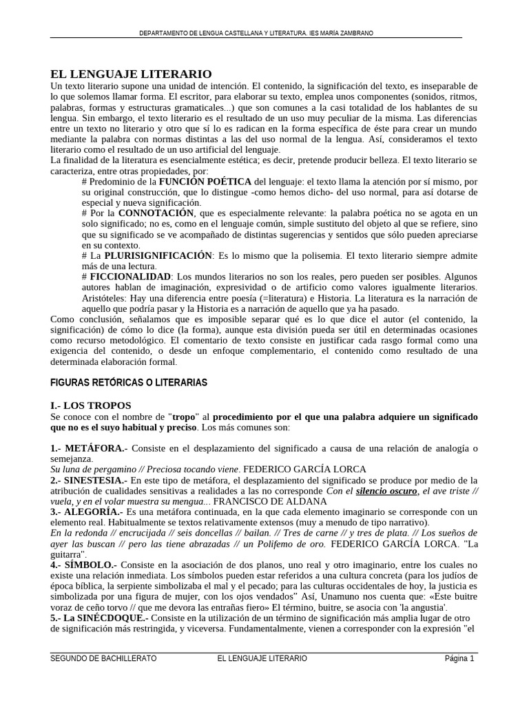 Elementos del Lenguaje Literario | PDF | Metáfora