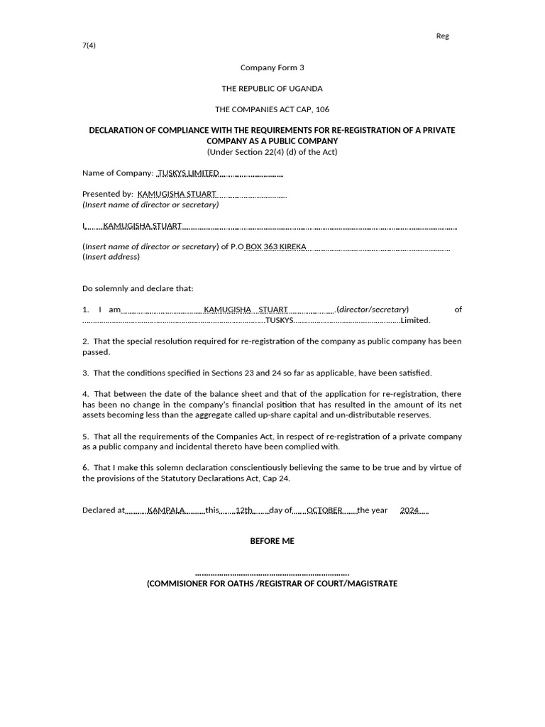 Company Form 3-1 | PDF