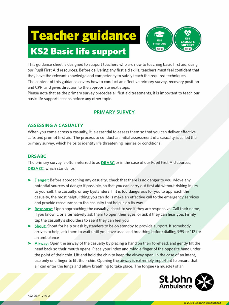 KS2 Basic Life Support Teacher Guidance | PDF | Cardiopulmonary ...
