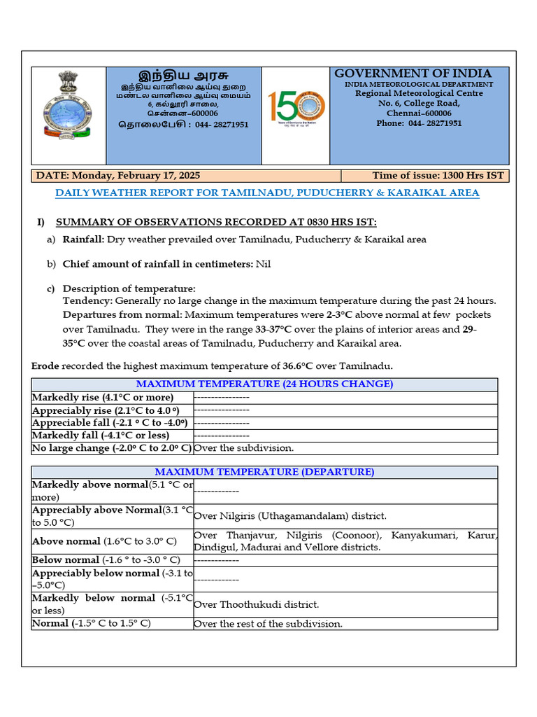 daily_weather_reportkk | PDF | Weather | Tamil Nadu