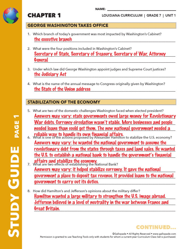 Chapter 1 Study Guide Answers | PDF | Alexander Hamilton | George ...