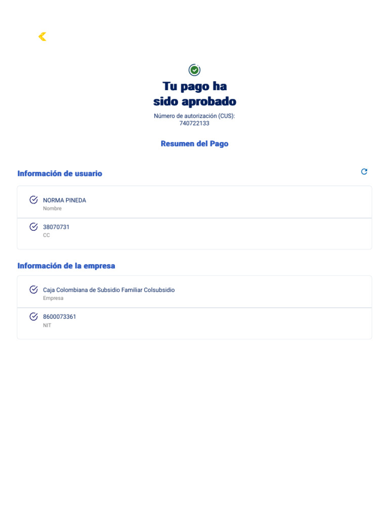 Confirmación de Pago Aprobado Colsubsidio | PDF