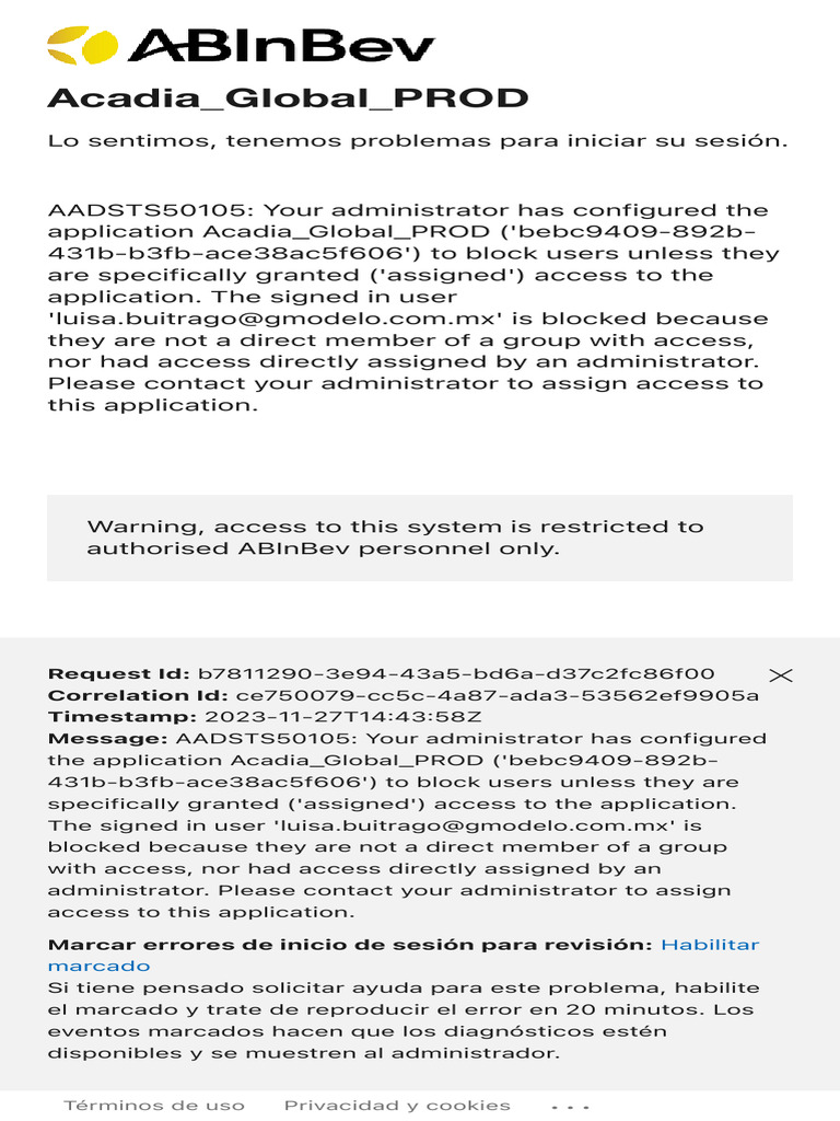 Access Denied: AADSTS50105 Error | PDF
