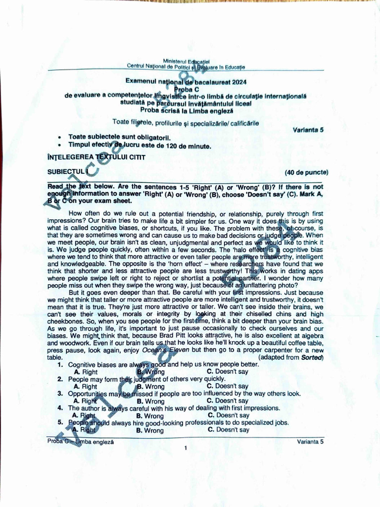 Varianta 5 BAC | PDF