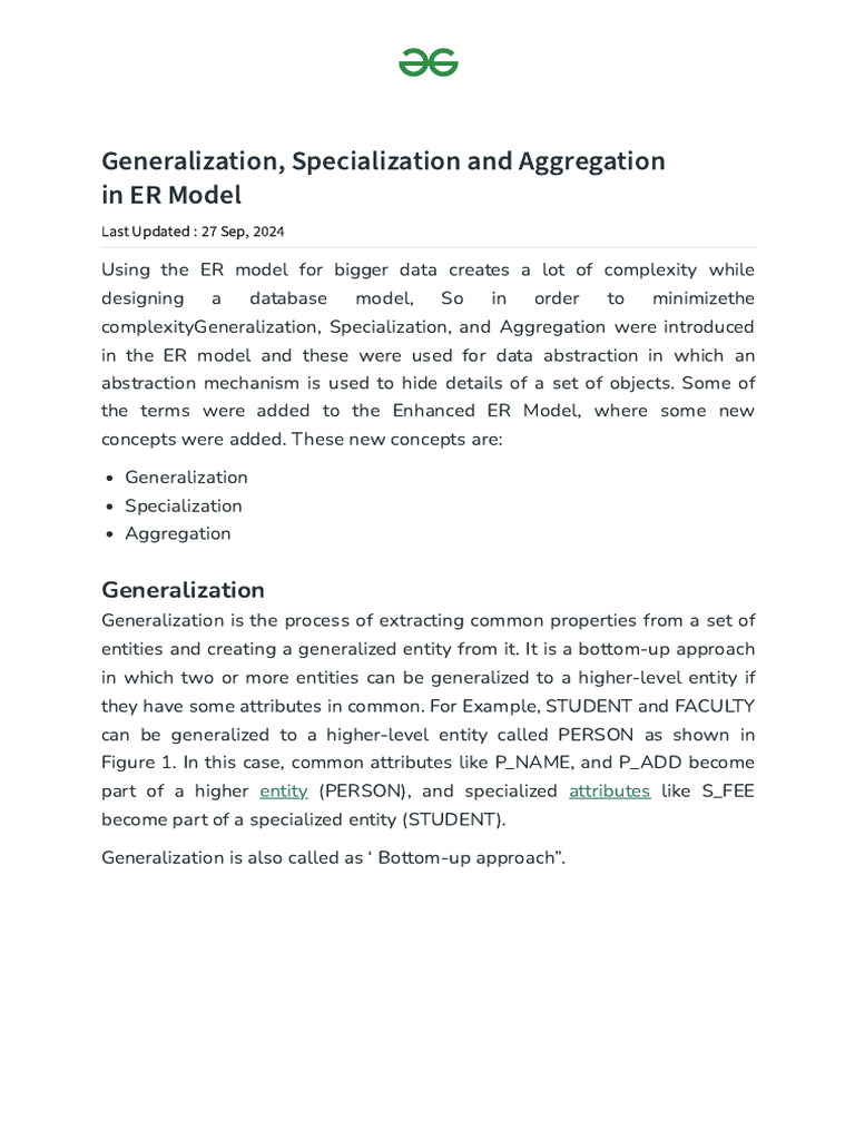 Generalization, Specialization and Aggregation in ER Model ...