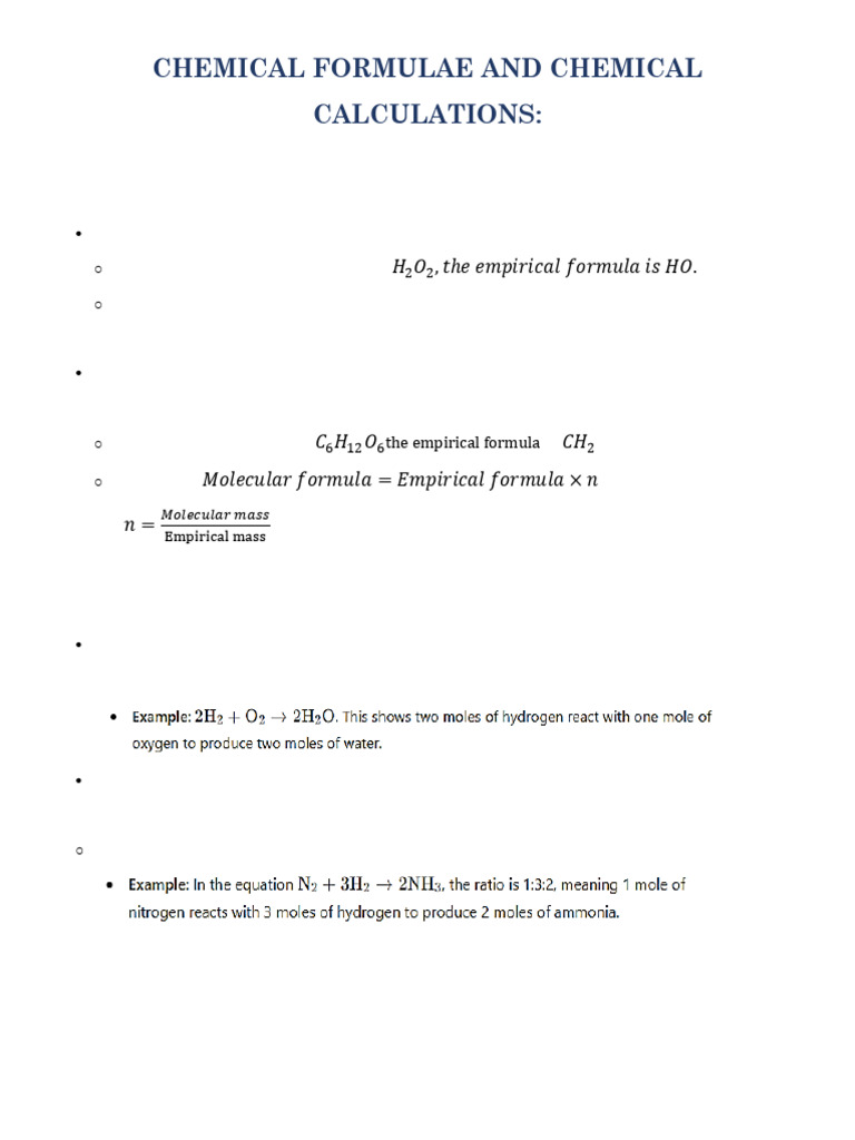 IGCSE CHEMISTRY NOTES (Chemical Formulae and Calculation, Acids Alkali ...